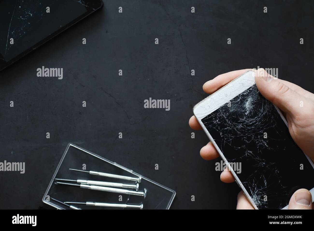 Smartphone with a broken touch screen. Mobile phone broken. The phone ...