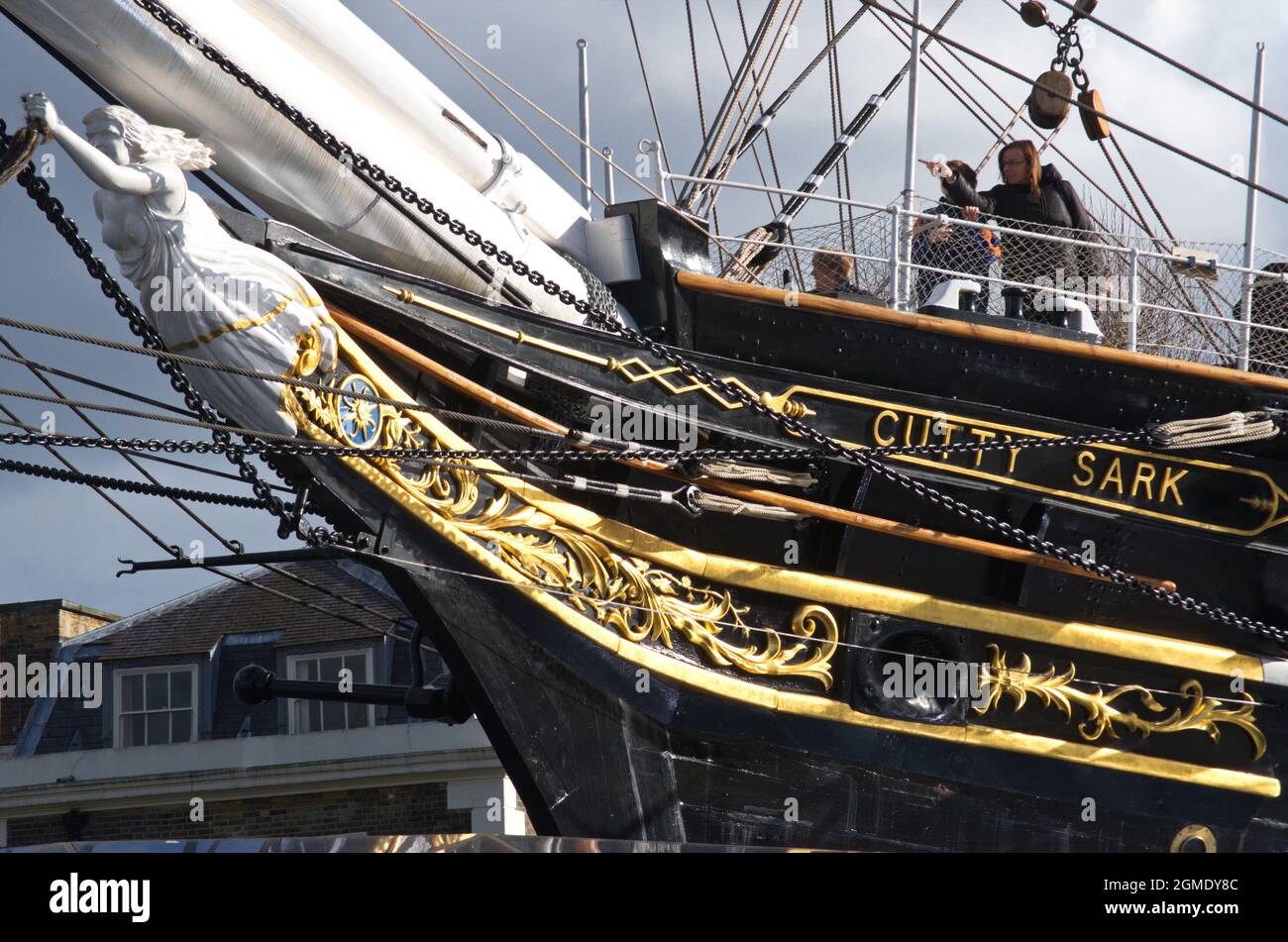 Female nautical figurehead on the bow of Cutty Sark, Greenwich, London ...