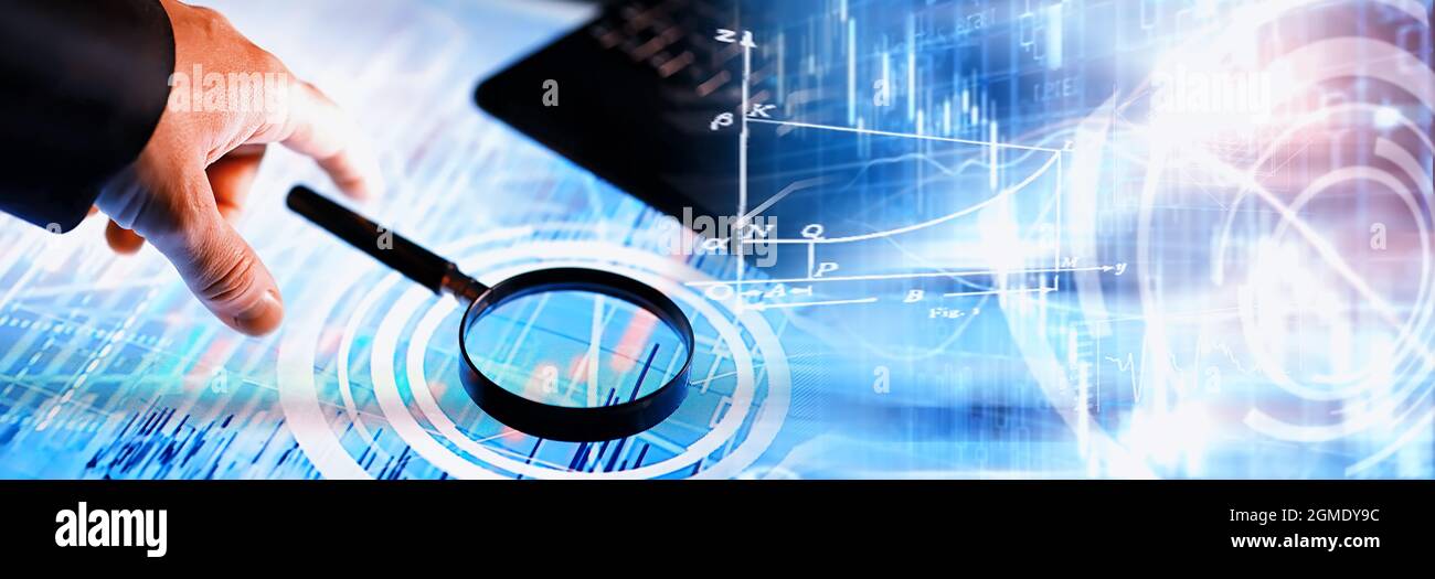Business concept. Information technology and data processing. Hands ...