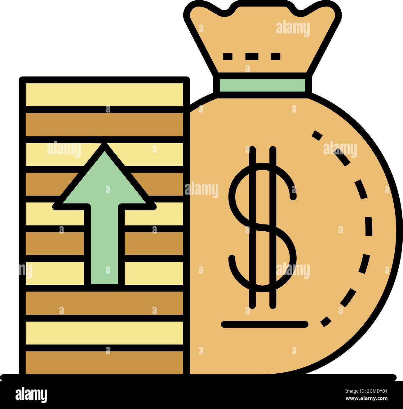 Increase money icon. Outline increase money vector icon color flat ...