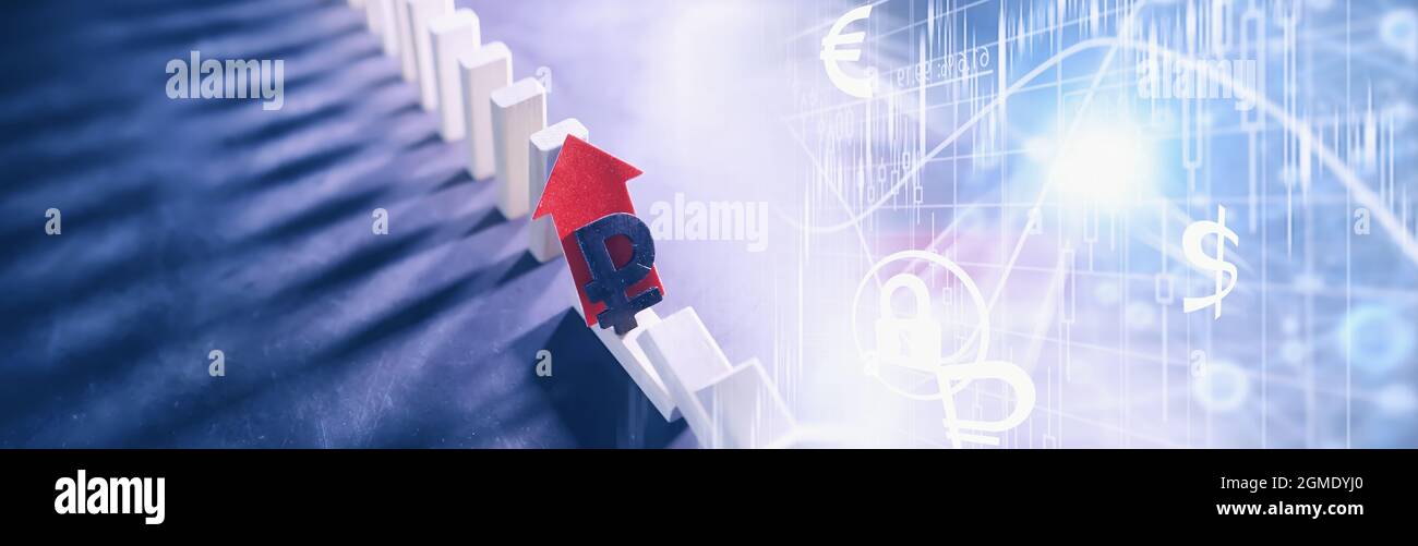 Business concept. The depreciation of the national currency of Russia ...