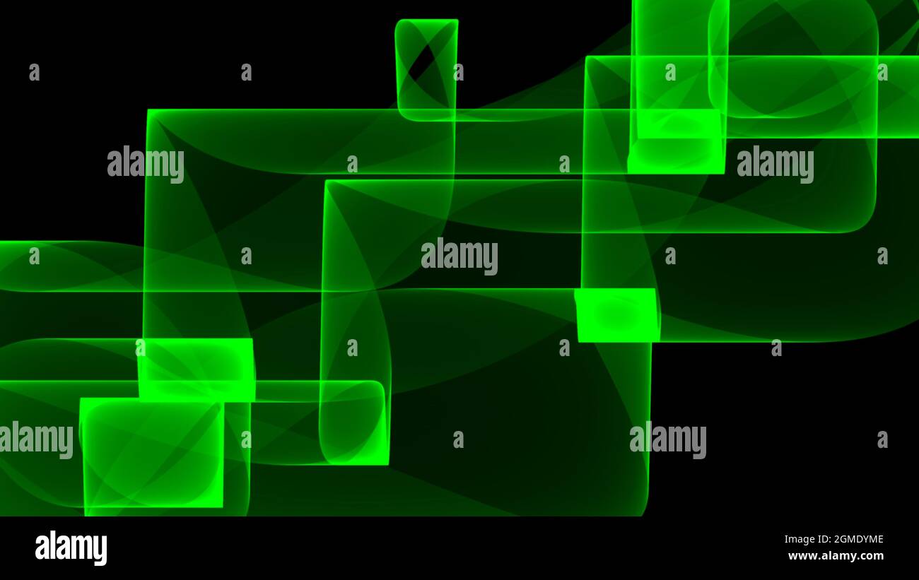 Abstract background 4k green light dark black neon cubes waves and ...