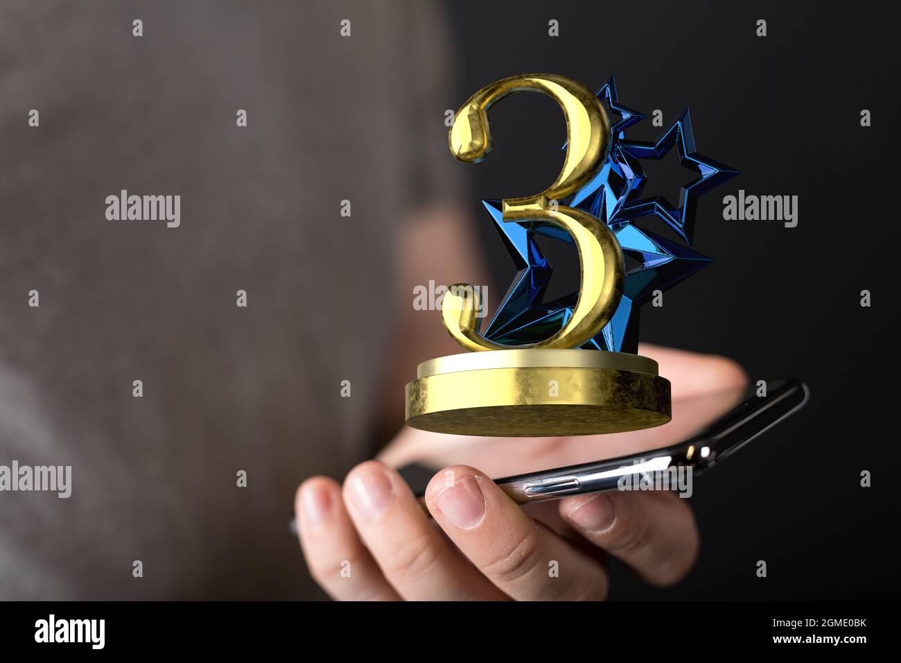 3D rendering of a "3" gold icon for a ceremony Stock Photo - Alamy