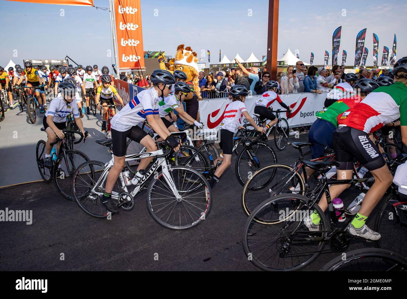 Illustration picture shows the pack of riders during the opening ...