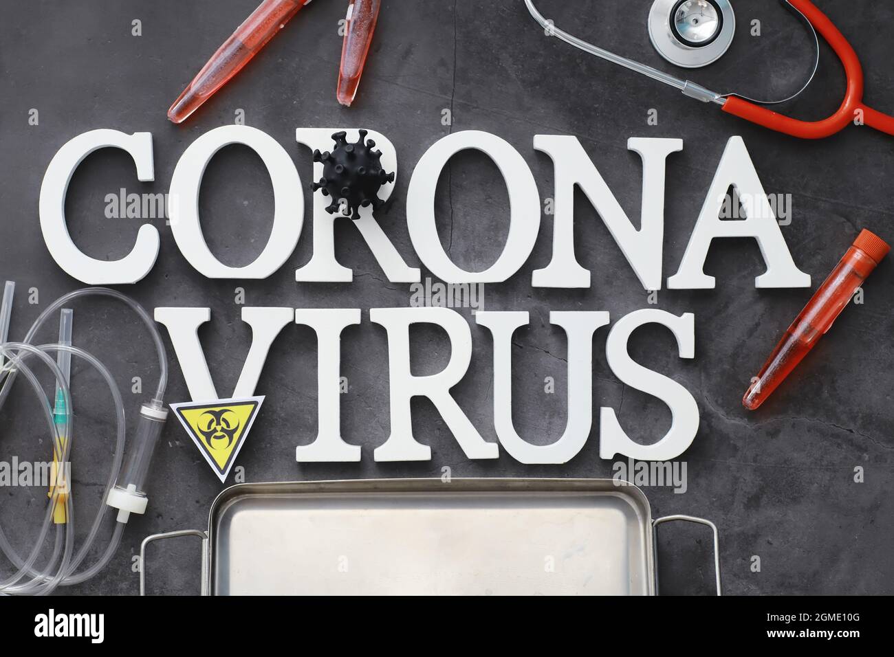 Medical background. Lettering virus. Coronavirus wooden letters ...