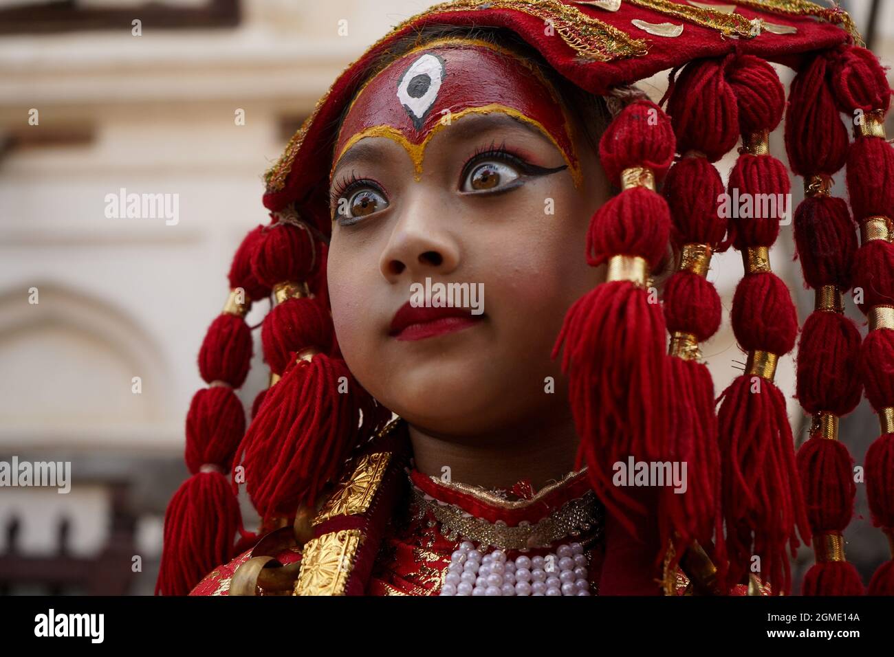 Kathmandu, NE, Nepal. 17th Sep, 2021. A Nepali girl, dressed as the ...