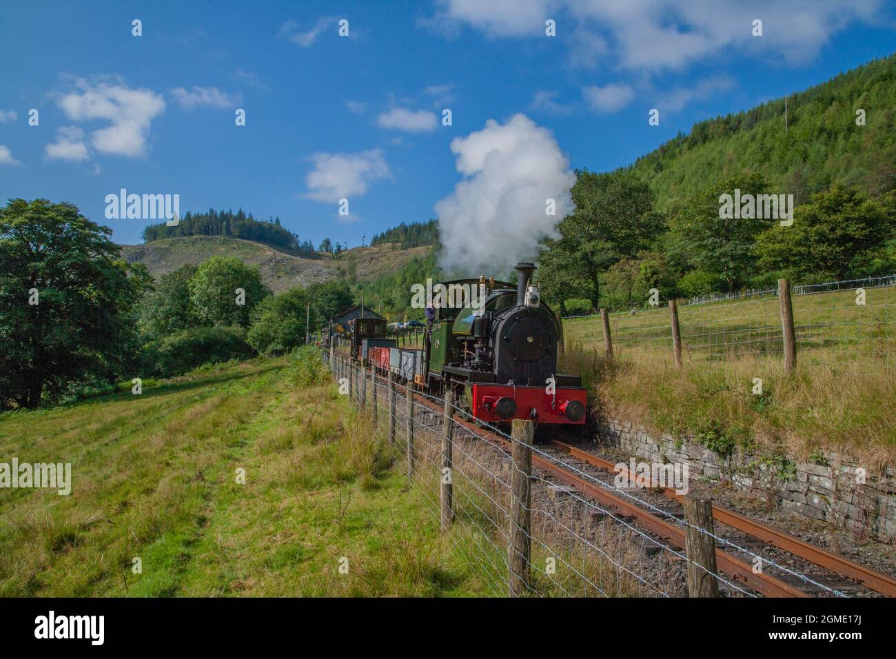 Loco No 4 Edward Thomas with a slate wagon train on The Corris Railway ...