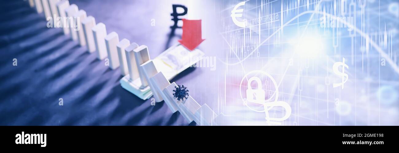 Business concept. The depreciation of the national currency of Russia ...