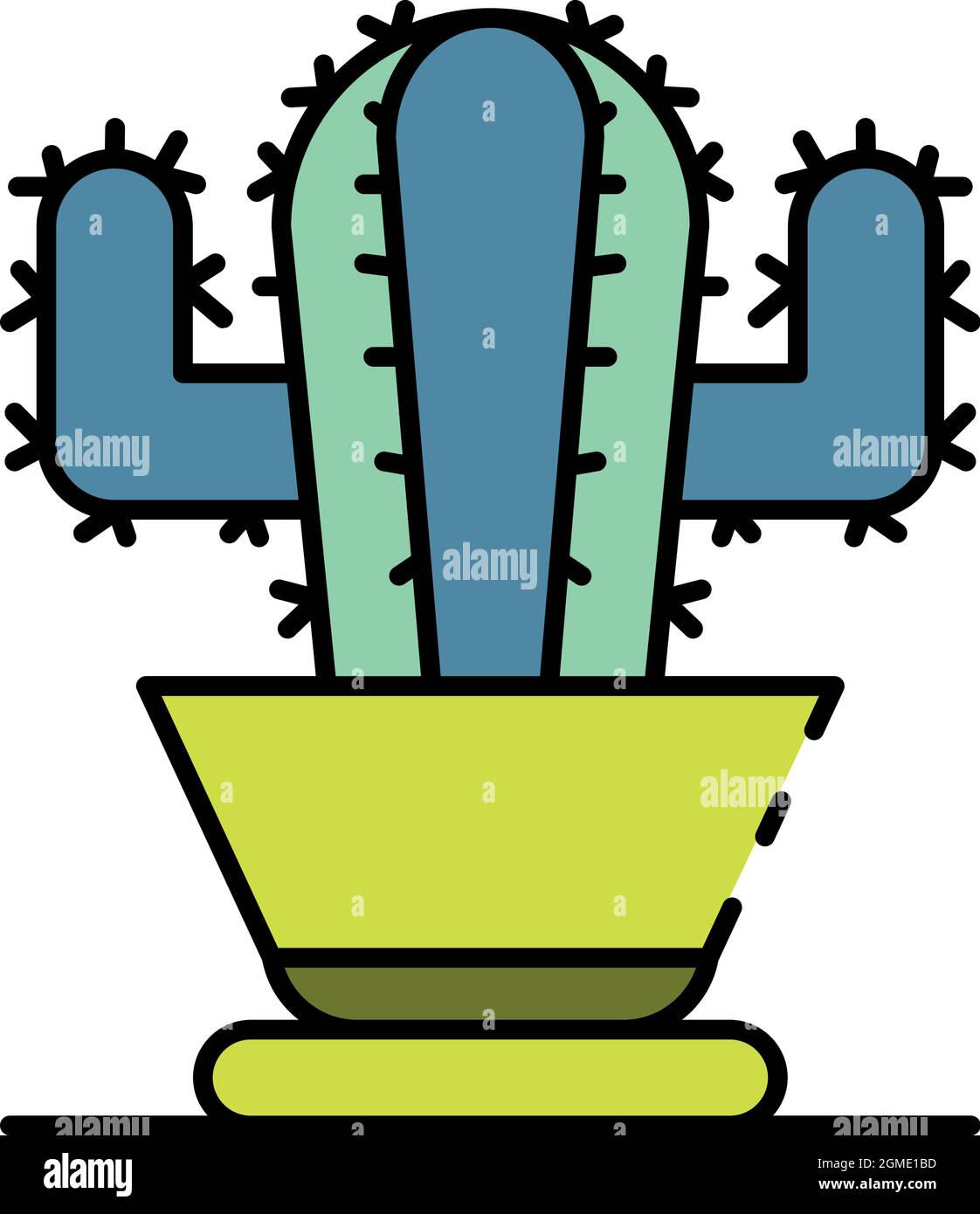 Cactus pot icon. Outline cactus pot vector icon color flat isolated ...