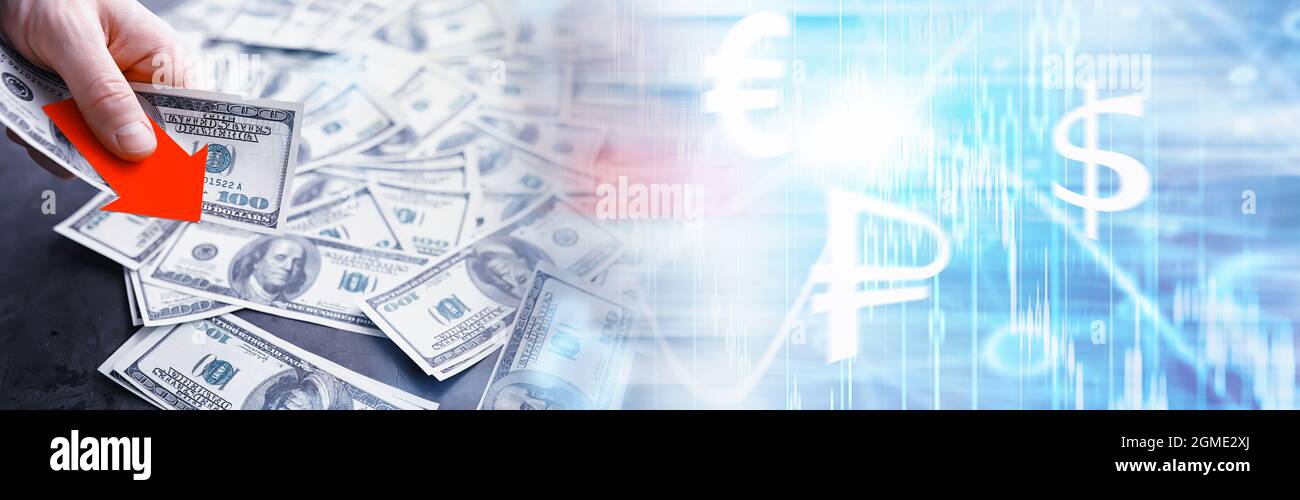 Instability in the economy. Recession. World crisis. Banknotes dollars ...