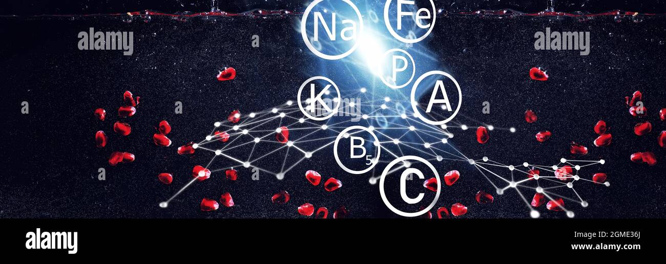 Water drops on ripe sweet pomegranate seeds. Fresh pomegranate ...