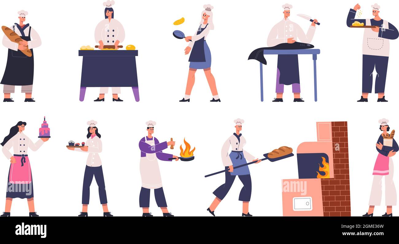 Professional restaurant chefs characters cooking tasty dishes. Culinary ...