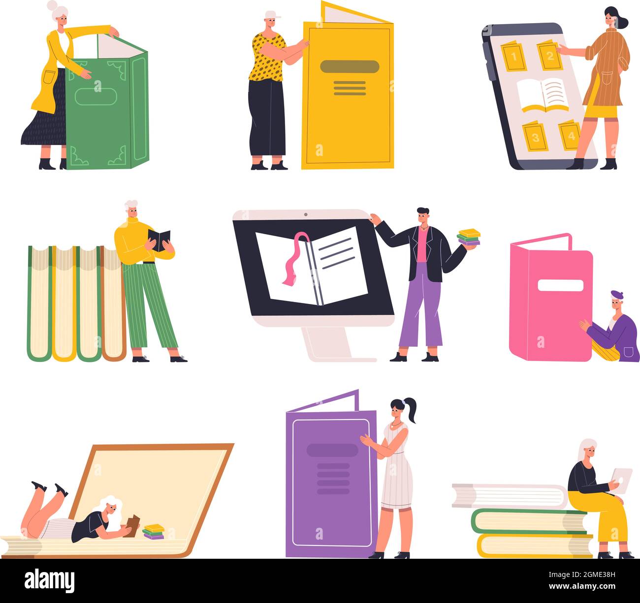 People studying and learning reading library paper and ebooks ...