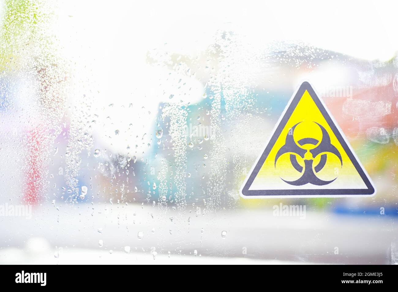 Quarantine. Quarantine warning sign on a glass door in hospital ...