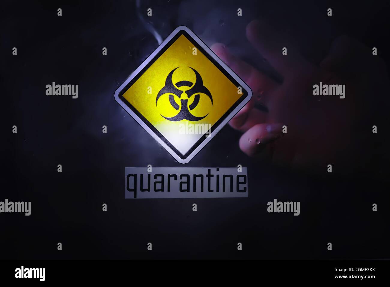 Quarantine. Quarantine warning sign on a glass door in hospital ...
