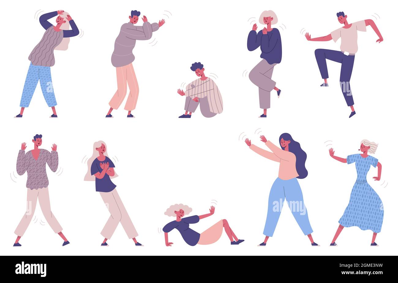 Frightened afraid people, panic attack, scared emotion characters ...