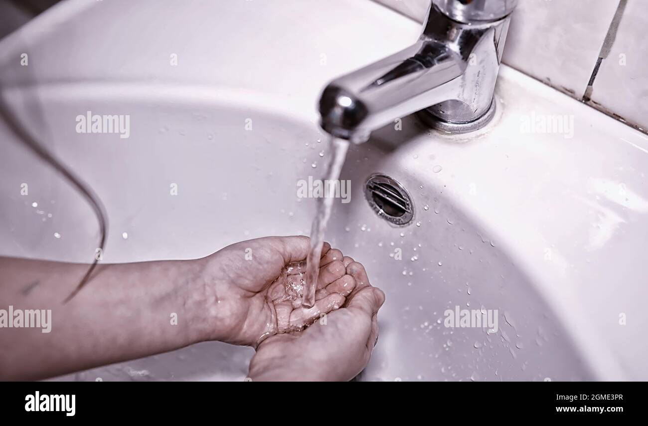 Hygiene rules. Hand washing before meals. Antibacterial treatment hands ...