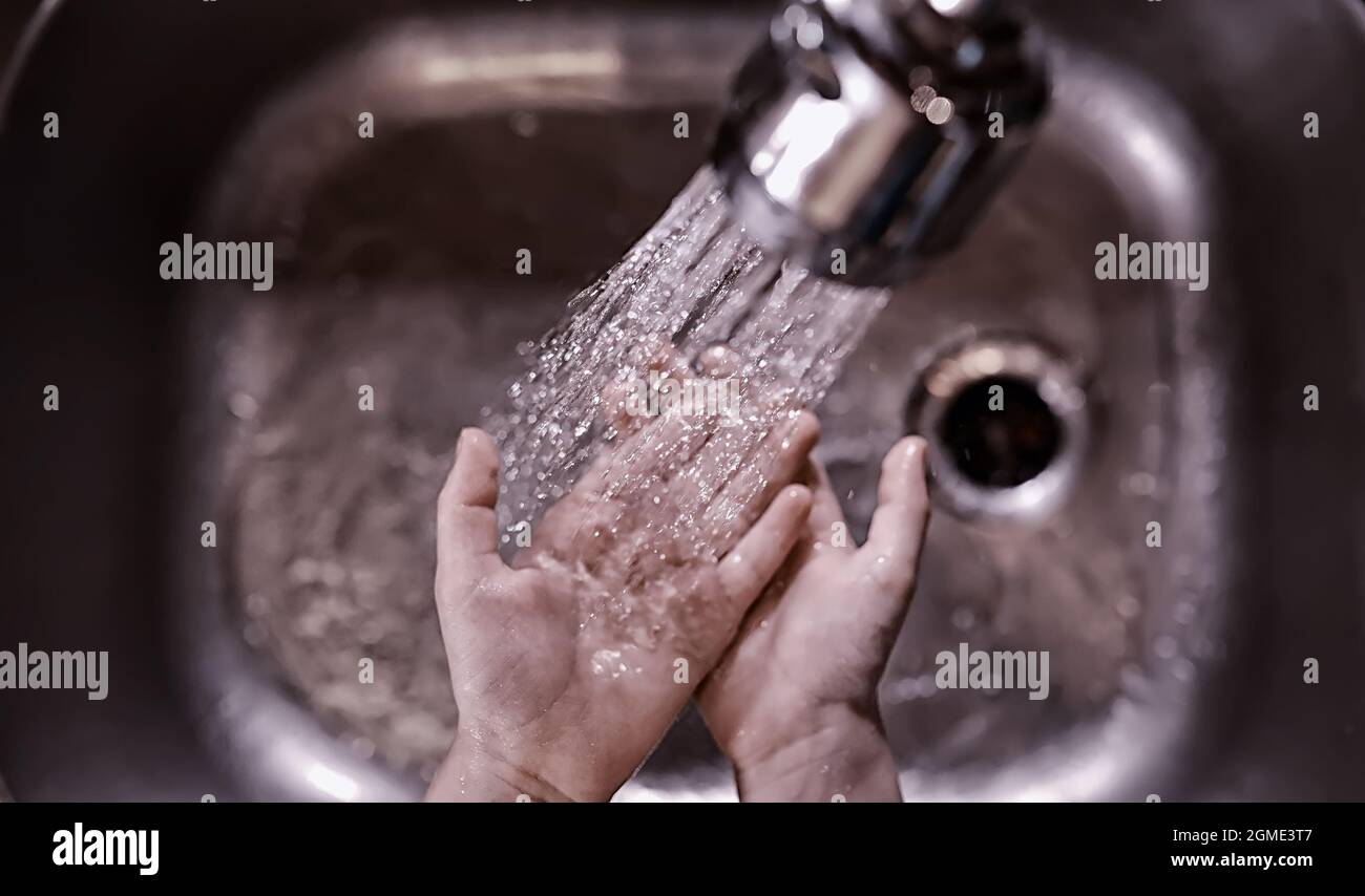 Hygiene rules. Hand washing before meals. Antibacterial treatment hands ...