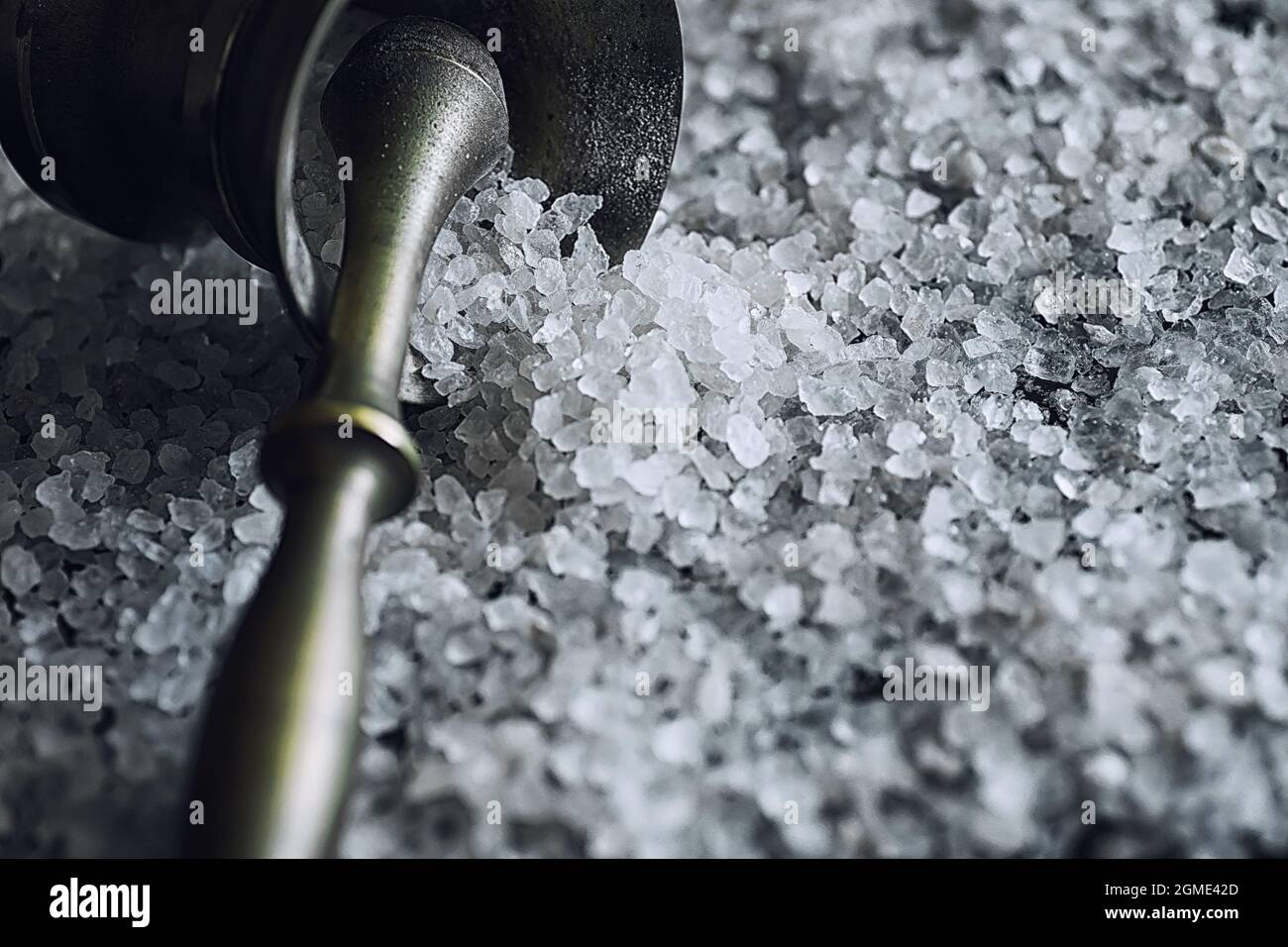 Large sea salt. Spice. Mortar and pestle for grinding salt Stock Photo ...