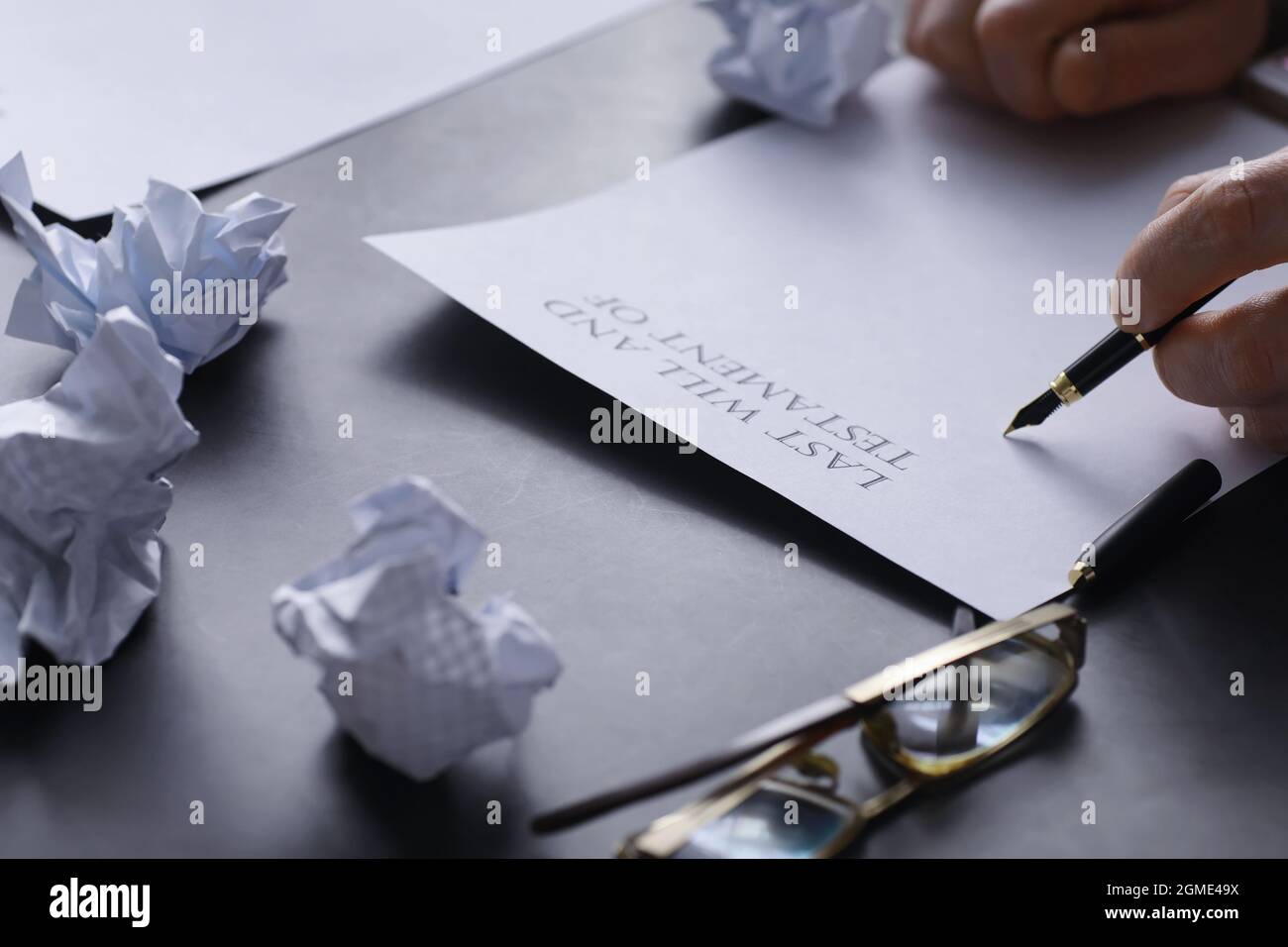 Legal concept. The procedure for writing the last will. Papers with ...