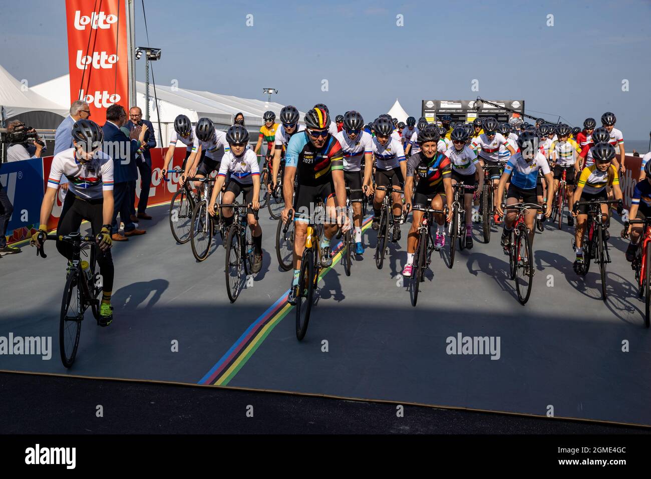 Illustration picture shows the pack of riders during the opening ...