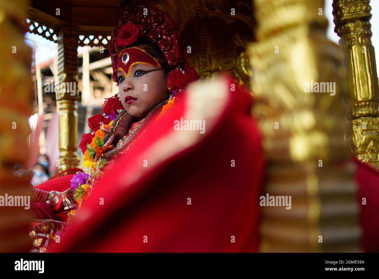 Kathmandu, Nepal. 18th Sep, 2021. Nepal's Living Goddess Kumari is ...