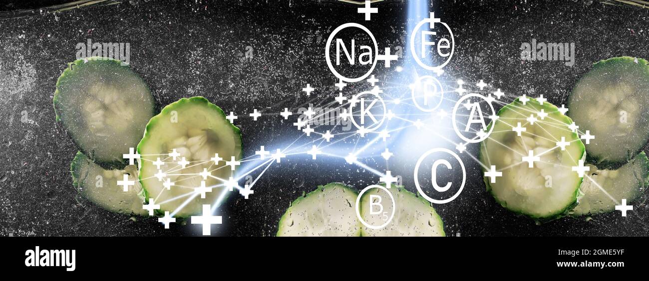 Water drops on ripe cucumber. Fresh vegetables background with copy ...