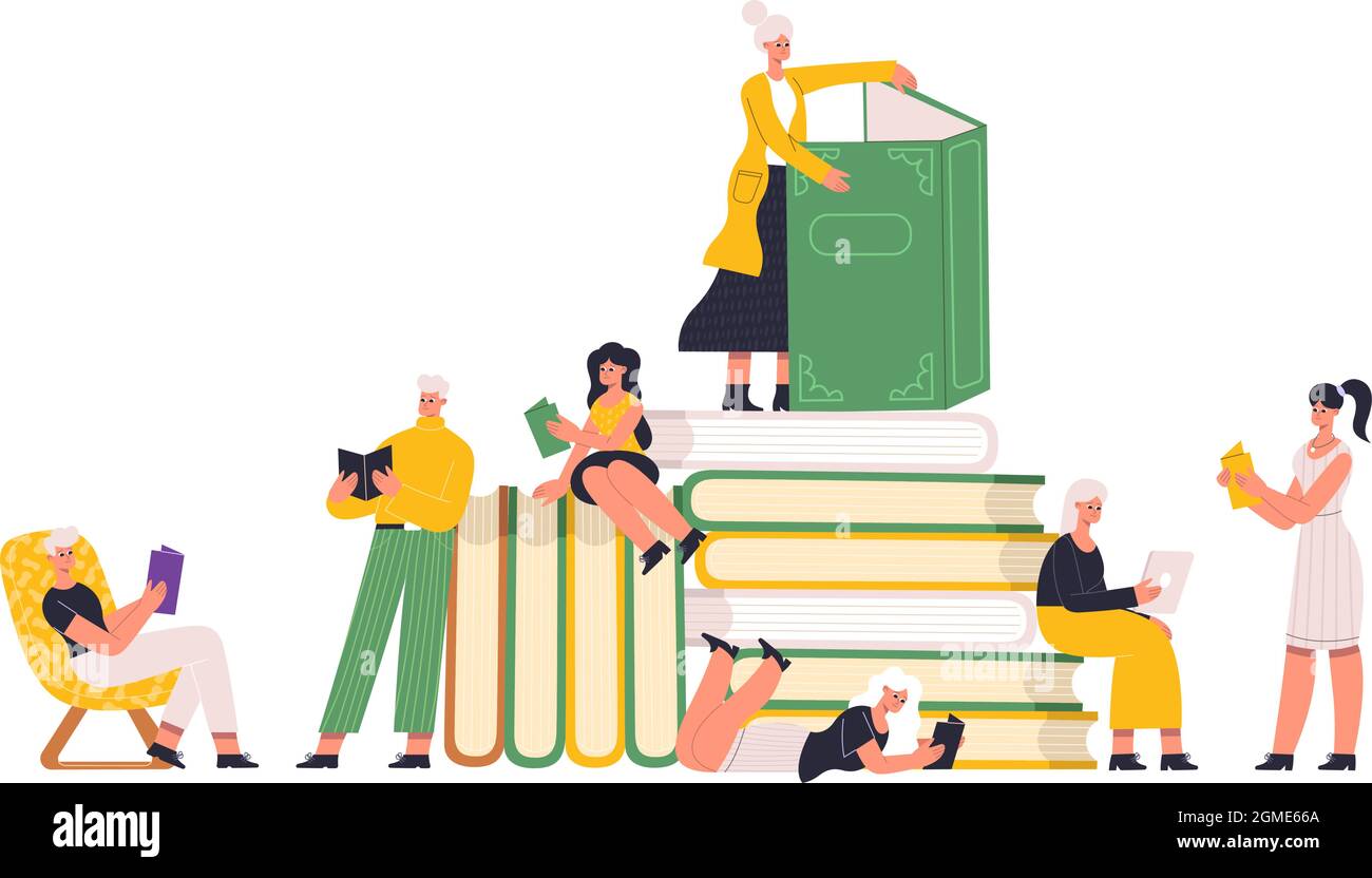 Reading book lover characters read paper books. People reading ...
