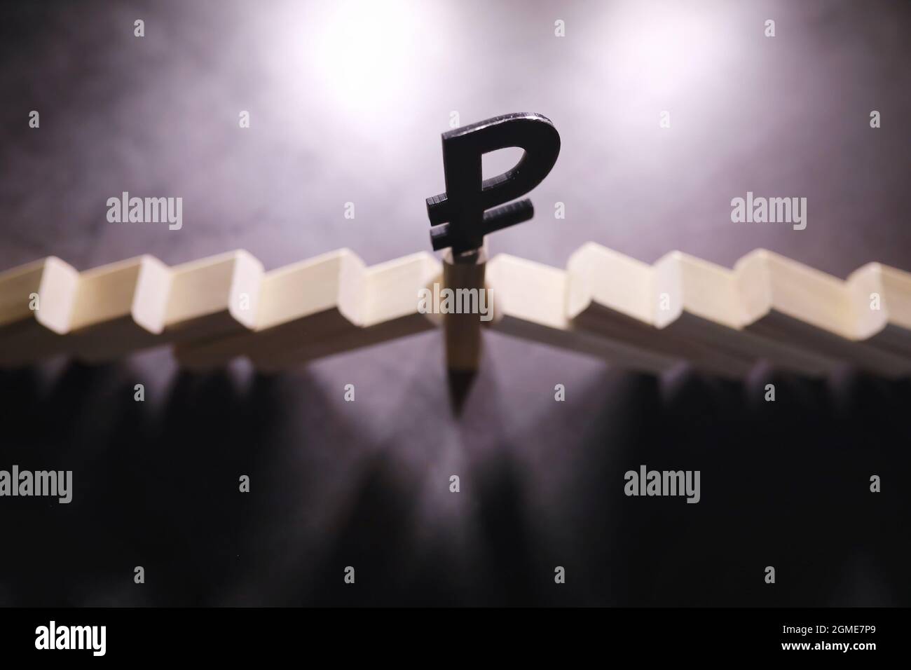 Business concept. The depreciation of the national currency of Russia ...