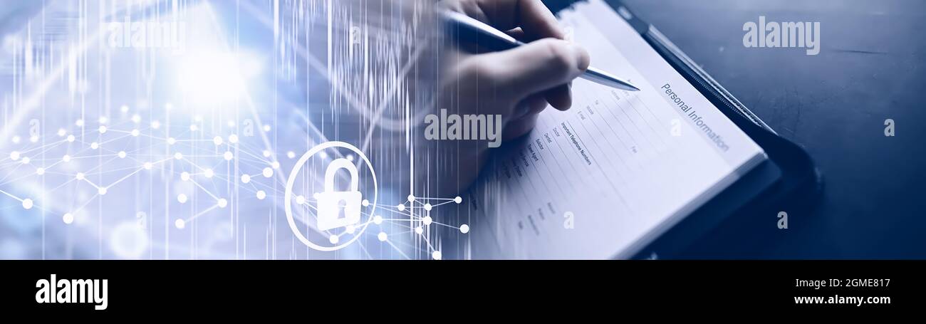 Filling out a form with personal information. Documents in a folder on ...