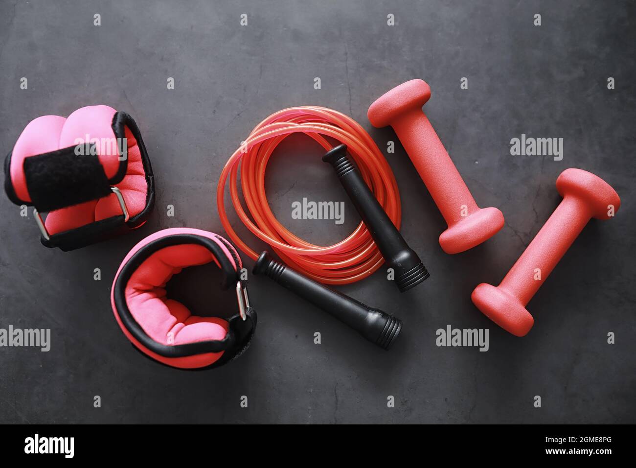 Sport and healthy lifestyle. Accessories for sports. Yoga mat dumbbell ...