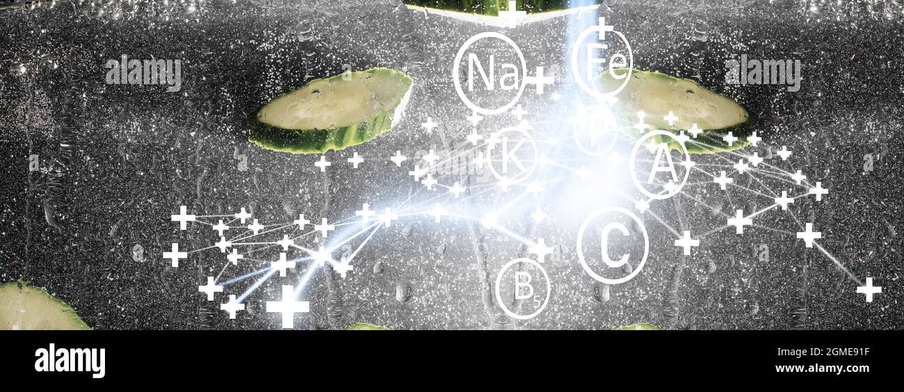 Water drops on ripe cucumber. Fresh vegetables background with copy ...