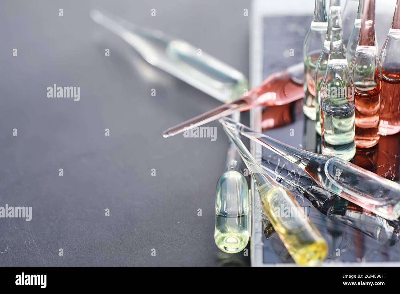Test tubes with drugs and tests to test the victims and treat infected ...