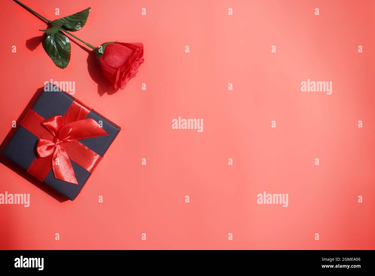 Love, romantic, Valentine's day concept. Top view of red rose and ...