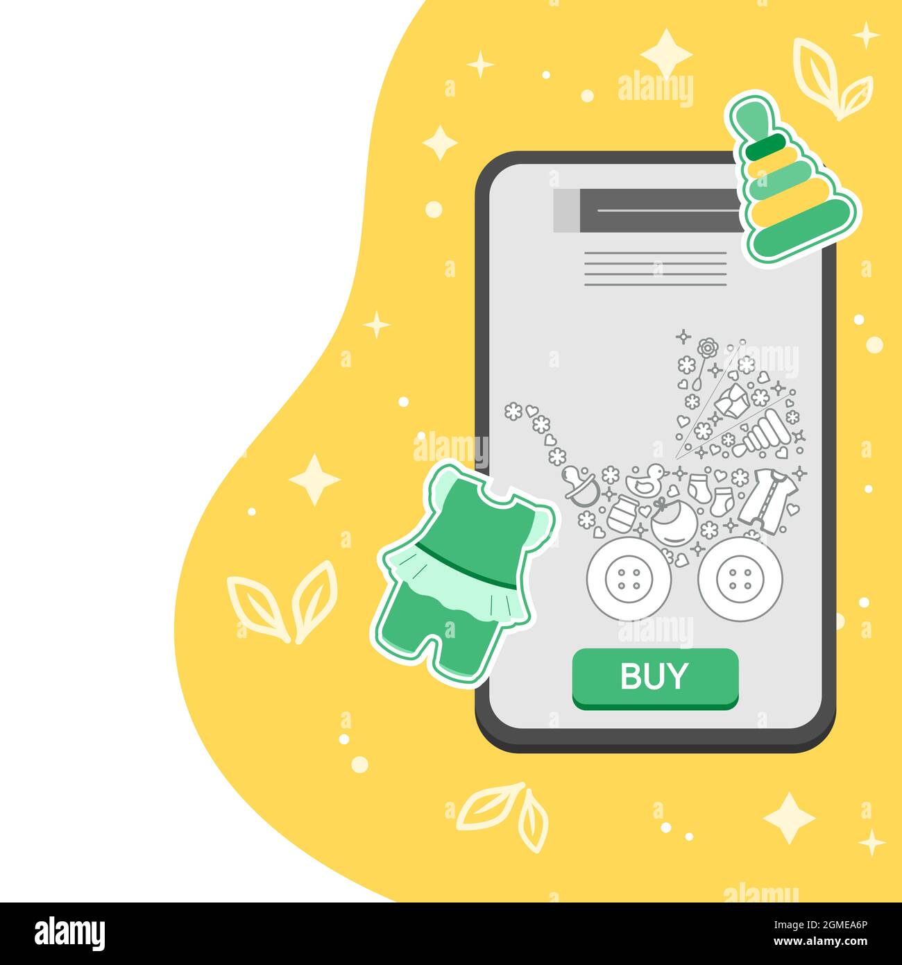 Vector illustration Cell phone Order, purchases of goods for babies ...