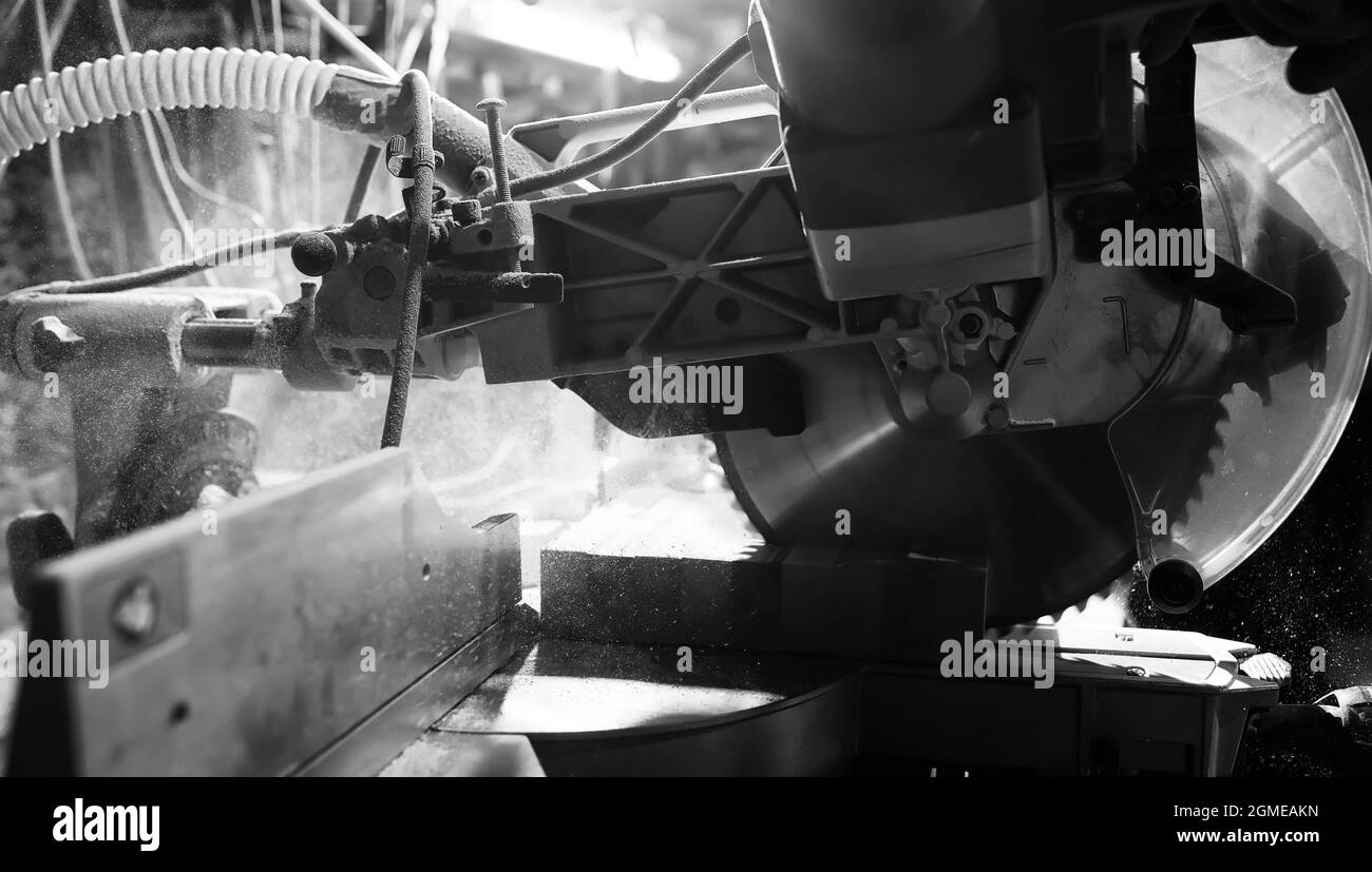 workshop with tools and electric saws in the process of manufacturing ...