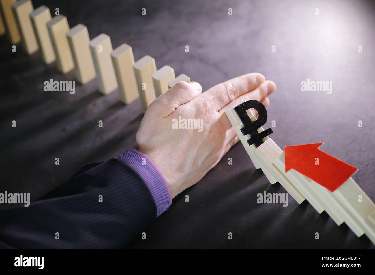 Business concept. The depreciation of the national currency of Russia ...