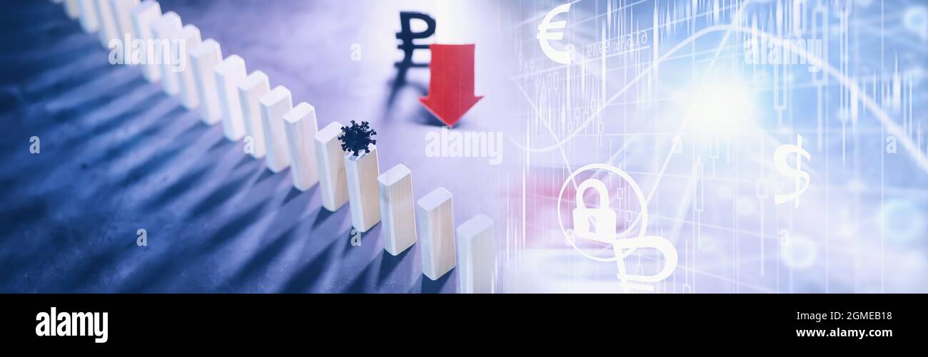 Business concept. The depreciation of the national currency of Russia ...