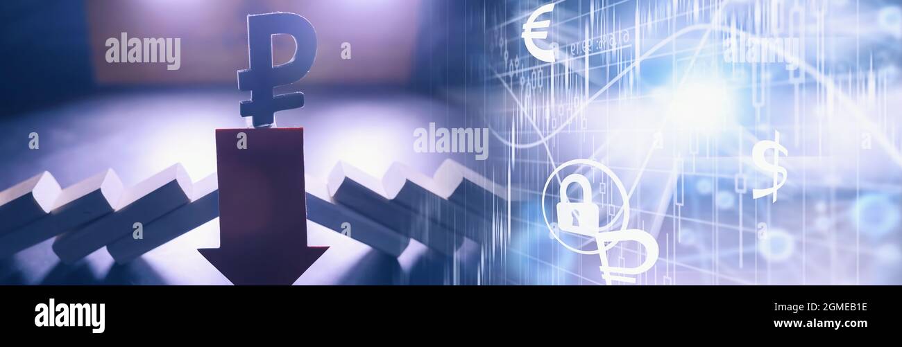 Business concept. The depreciation of the national currency of Russia ...