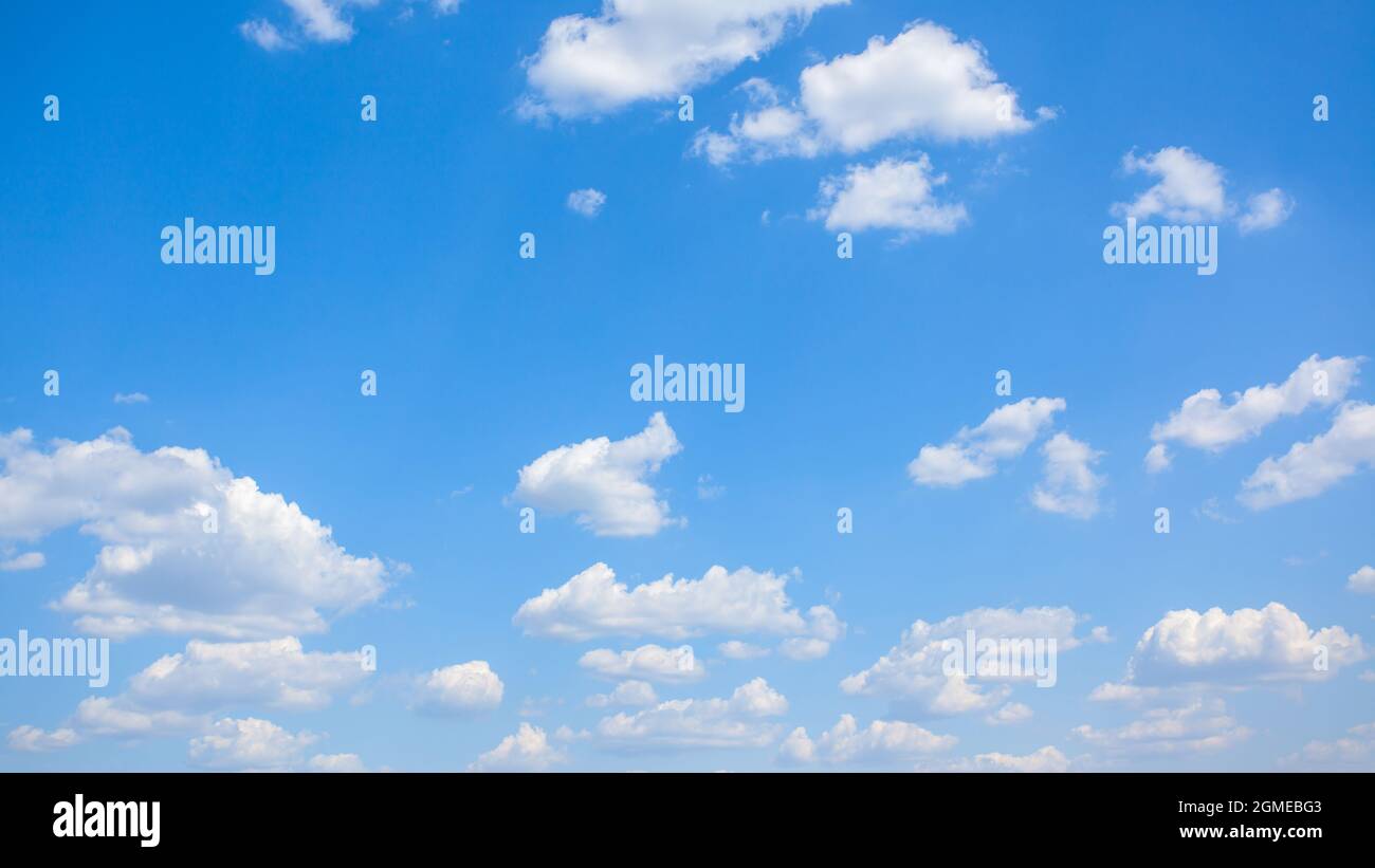 Panoramic view of the blue sky with clouds. Background, cloudscape ...