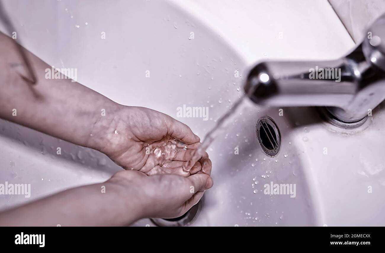 Hygiene rules. Hand washing before meals. Antibacterial treatment hands ...