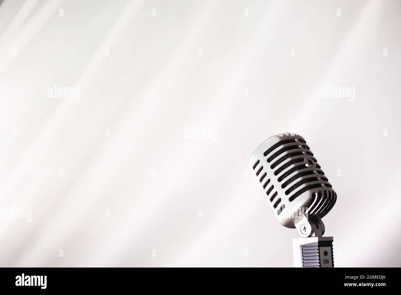 Stand with a retro microphone. Microphone on a tripod. Performance of ...