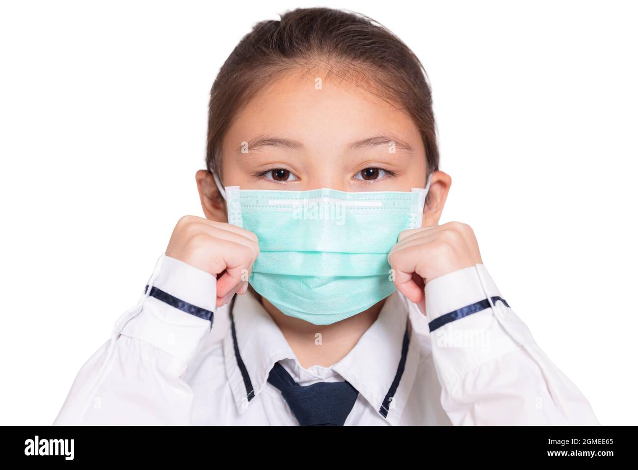 Girl in a medical mask.Isolated on white background Stock Photo - Alamy