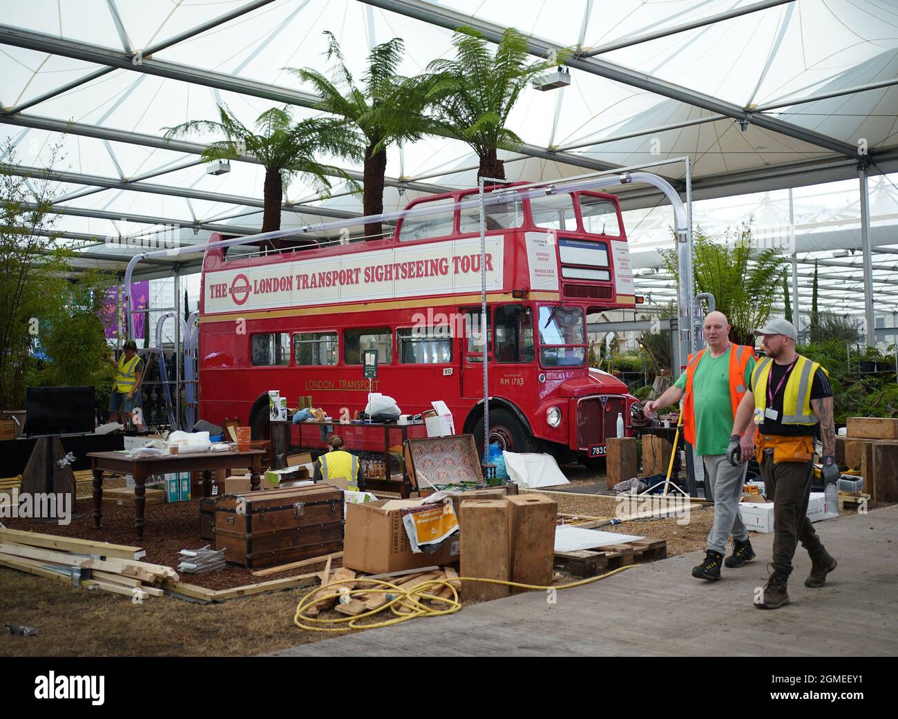 A double-decker bus on display at the Bowden Nursery Garden, during a ...