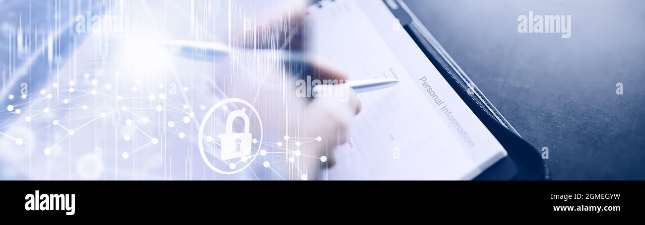 Filling out a form with personal information. Documents in a folder on ...