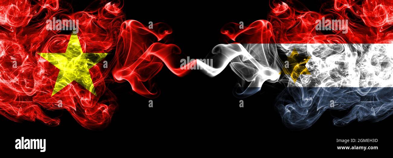 Vietnam, Vietnamese vs Myanmar, Chin National Army smoke flags side by ...