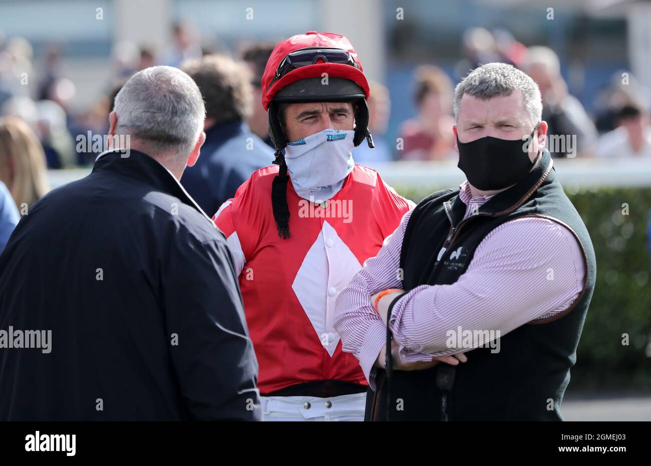 Jockey Davy Russell and trainer Gordon Elliott (right) by the parade ...