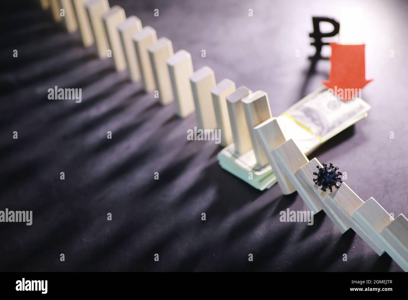 Business concept. The depreciation of the national currency of Russia ...