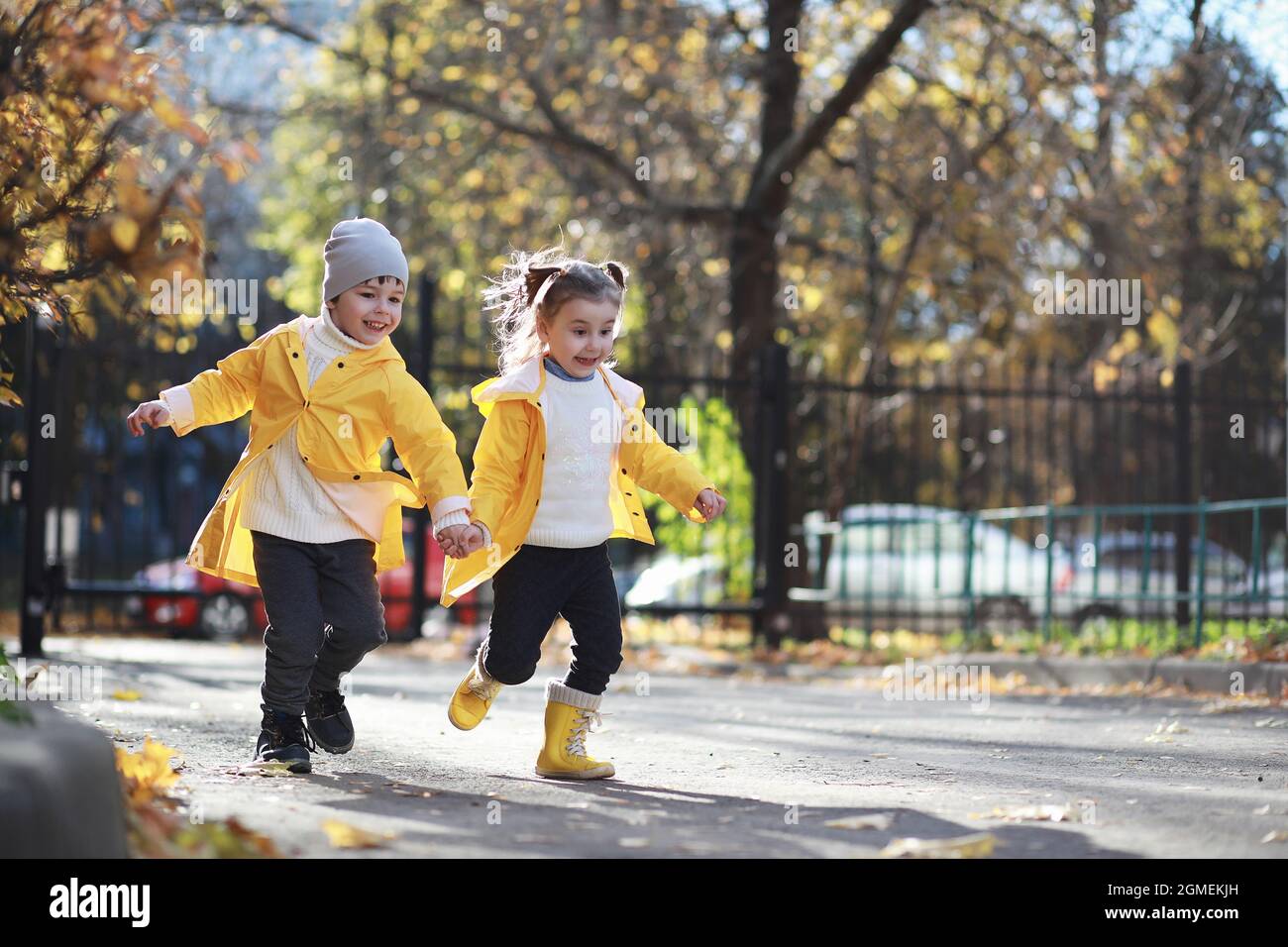 Children walk in the autumn park in the fall Stock Photo - Alamy