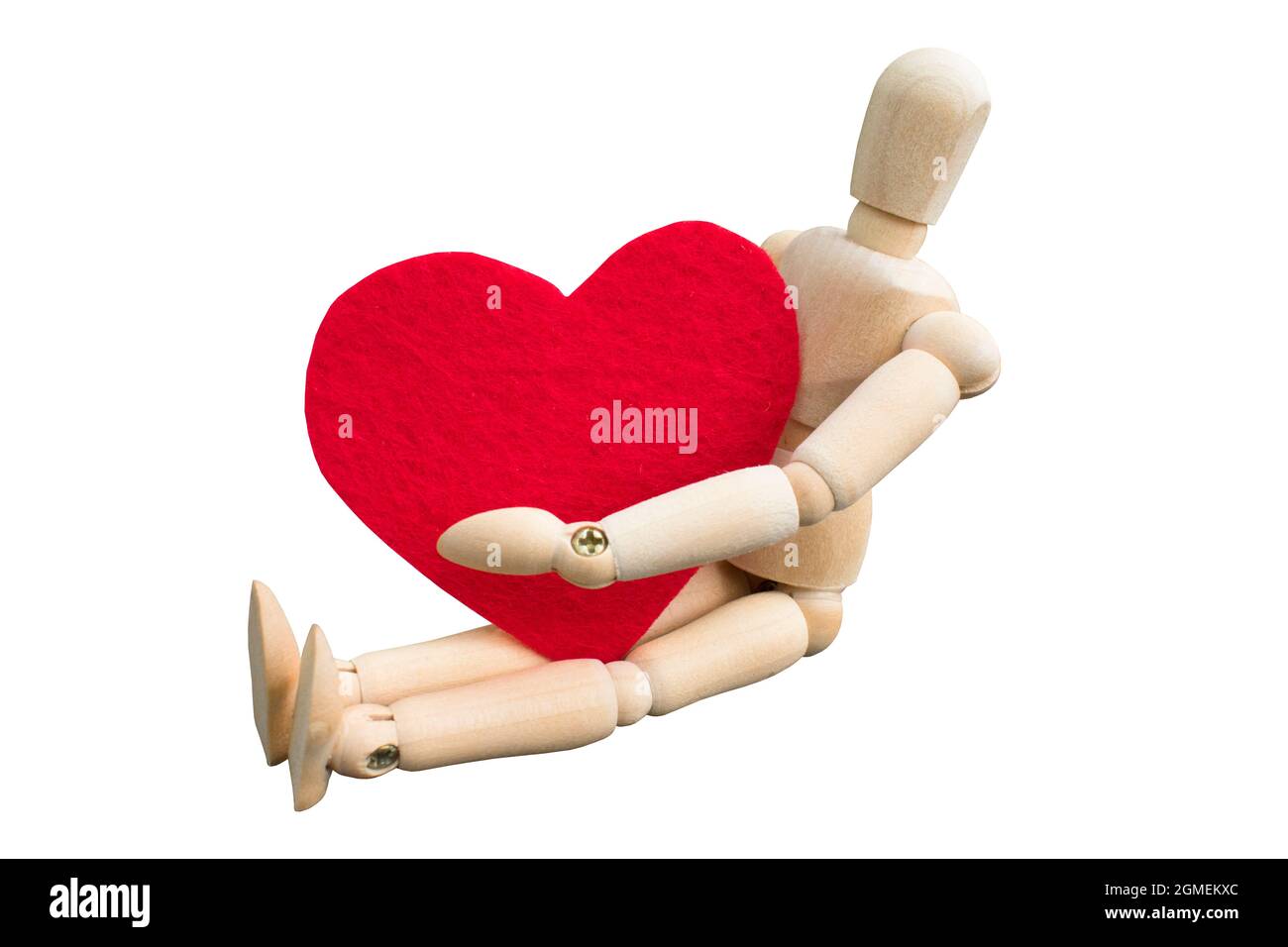 Wooden dummy hug a heart shape that made from acrylic felt fabric ...